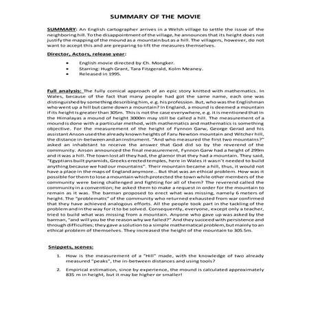 "Englishman who Went Up a Hill But Came Down A Mountain (ENG) | DOCX