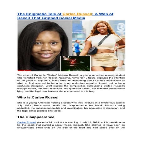 The Enigmatic Tale of Carlee Russell-A Web of Deceit That Gripped ...