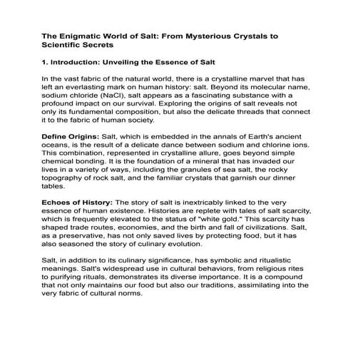 The Enigmatic World of Salt: From Mysterious Crystals to Scientific Secrets | PDF