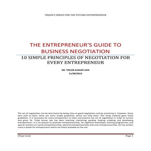 The entrepreneur's guide to business negotiation revised & updated | PDF