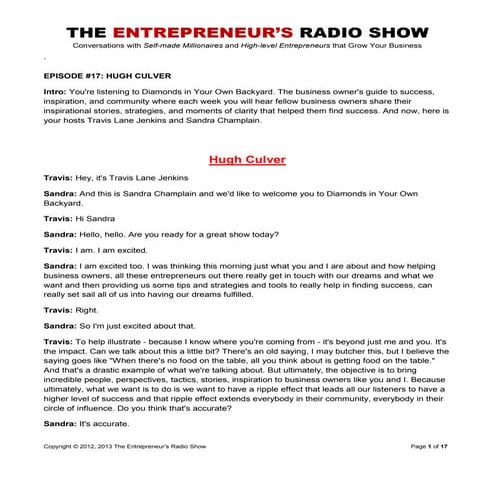 The Entrepreneurs Radio Show 017_Hugh Culver | PDF