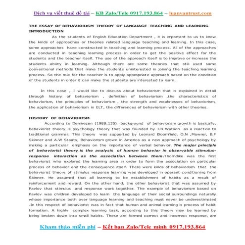 THE ESSAY OF BEHAVIORISM THEORY OF LANGUAGE TEACHING AND LEARNING.doc