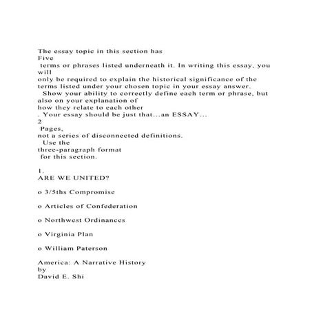 The essay topic in this section has Five terms or phrases li.docx