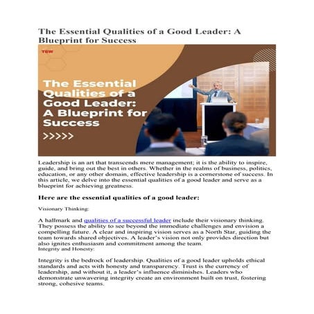 The Essential Qualities of a Good Leader.pdf | Executive Leadership ...