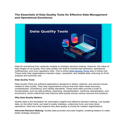 The Essentials of Data Quality Tools for Effective Data Management and Operational Excellence ...