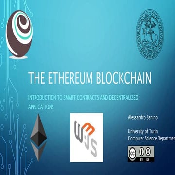The Ethereum Blockchain Introduction To Smart Contracts And Decentralized Applications Ppt