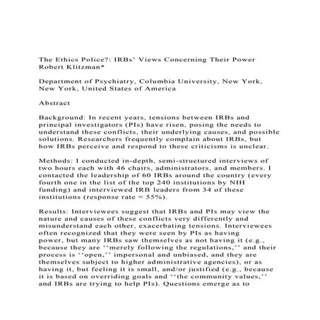 The Ethics Police IRBs’ Views Concerning Their PowerRobert.docx