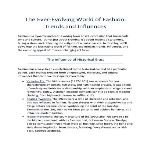 The Evolution of Fashion Trends: History to Fashion | PPTX