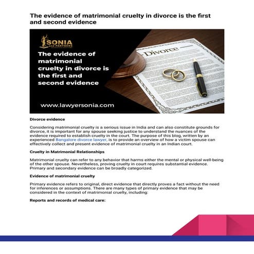 The evidence of matrimonial cruelty in divorce is the first and second evidence.docx