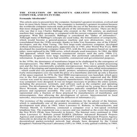 THE EVOLUTION OF HUMANITY'S GREATEST INVENTION, THE COMPUTER, AND ITS ...