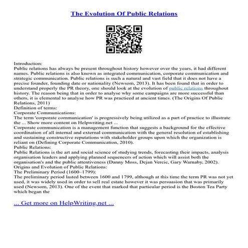 The Evolution Of Public Relations | PDF