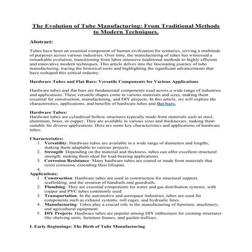 The Evolution of Tube Manufacturing: From Traditional Methods to Modern ...