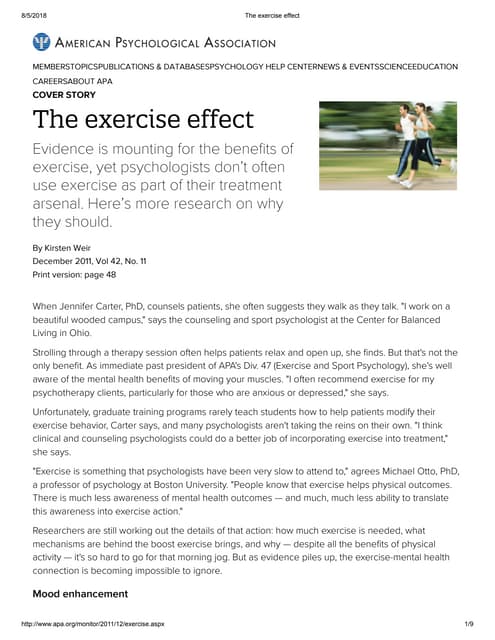 Physical activity and mental health | PPT