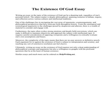 The Existence Of God Essay. Sovereign School of Nursing | PDF | Agnosticism | Religion ...