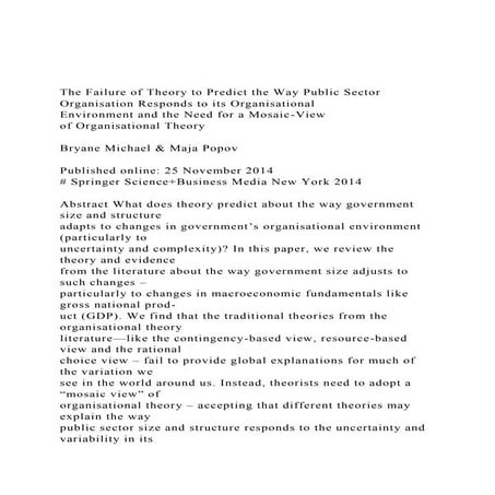 The Failure of Theory to Predict the Way Public SectorOrgani.docx