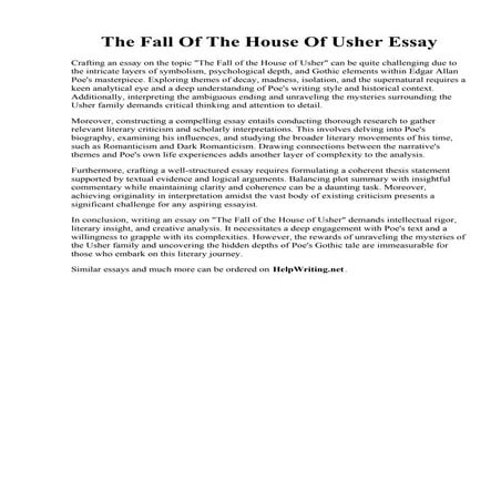 The Fall Of The House Of Usher Essay. The fall of the house of usher ...