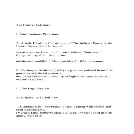 The Federal Judiciary I. Constitutional Provisions .docx