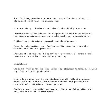 The field log provides a concrete means for the student to plac | PDF