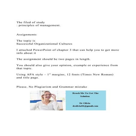 The filed of study principles of management.Assignments.docx