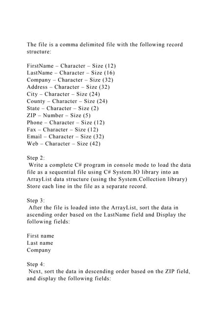 The File Is A Comma Delimited File With The Following Record Strucdocx