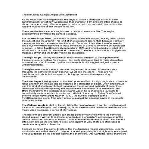 The film shot, camera angles and movement | DOCX