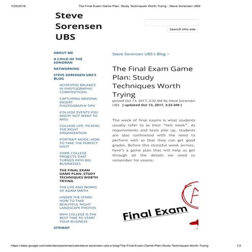 The Final Exam Game Plan: Study Techniques Worth Trying | PDF ...