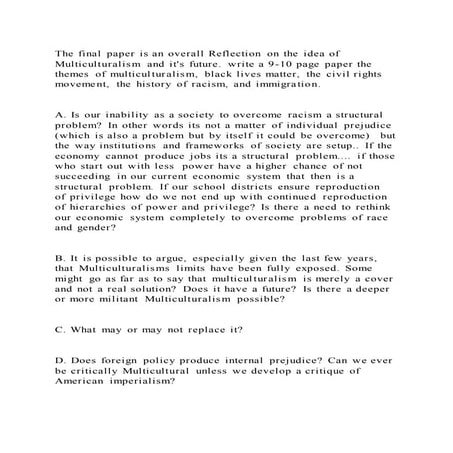 The final paper is an overall Reflection on the idea of Multicultura | PDF