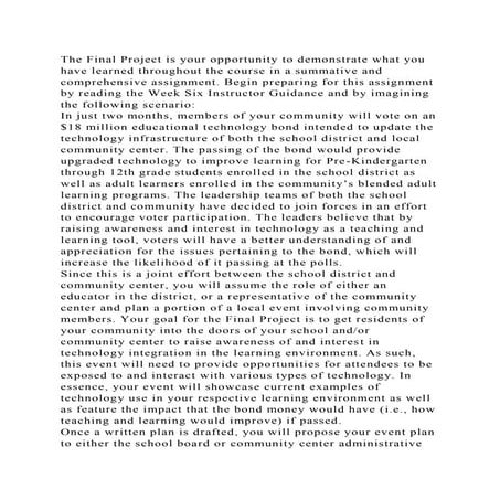 The Final Project is your opportunity to demonstrate what you have l.docx