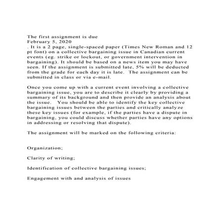 The first assignment is due February 5, 2020. It is a 2 page.docx ...