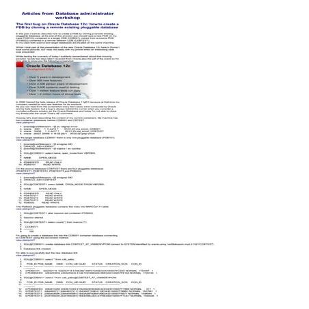 The First Bug On Oracle Database 12c How To Create A Pdb By Cloning A Remote Existing Pluggable
