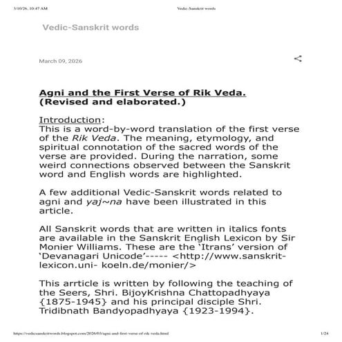 Agni and the first hymn of Rik Veda | PDF