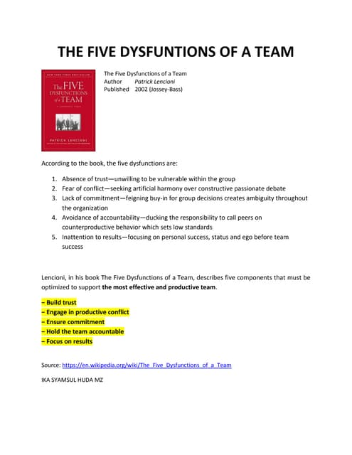The five dysfunctions of a team | PPTX