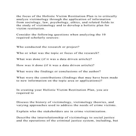 the focus of the Holistic Victim Restitution Plan is to critically a.docx