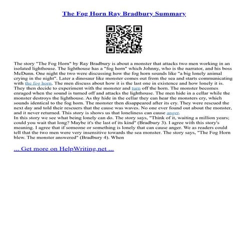 The Fog Horn Ray Bradbury Summary | PDF