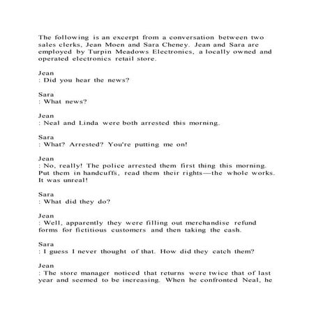 The following is an excerpt from a conversation between two sales cl | PDF