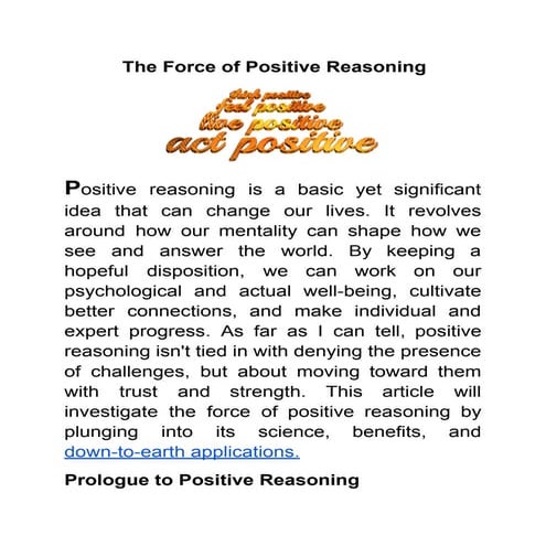 The Force of Positive Reasoning is a basic yet | PDF