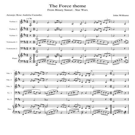 The force Theme - From Star Wars - Violinos 1,2,3 Violoncelo 1,2 Piano ...
