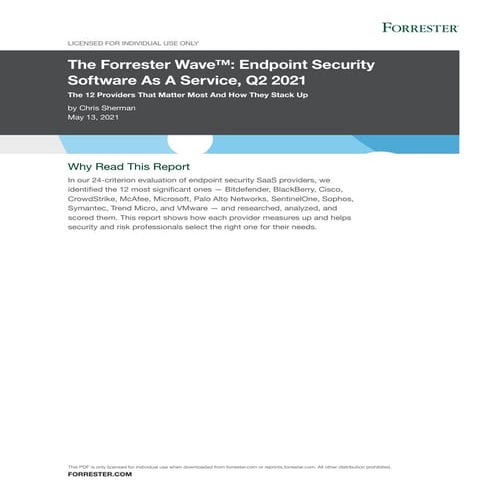 The forrester wave™ endpoint security software as a service, q2 2021 | PDF