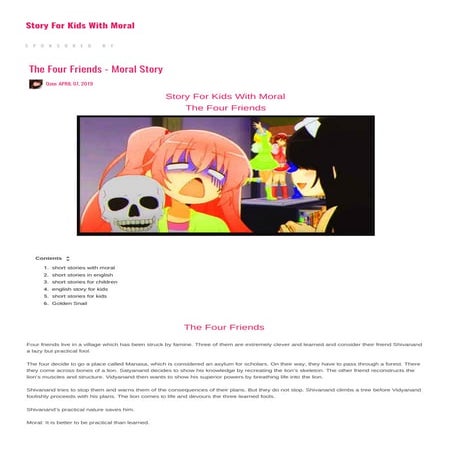 The four friends - moral story | PDF