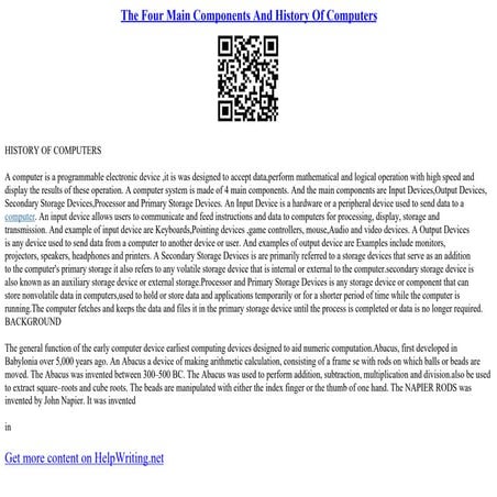 The Four Main Components And History Of Computers | PDF