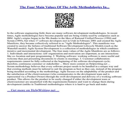 The Four Main Values Of The Agile Methodologies In... | PDF