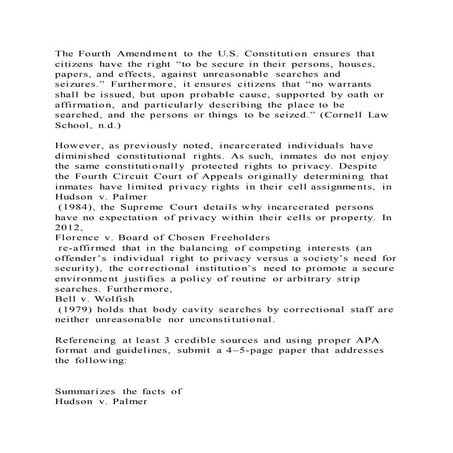 The Fourth Amendment to the U.S. Constitution ensures that citizens | DOCX