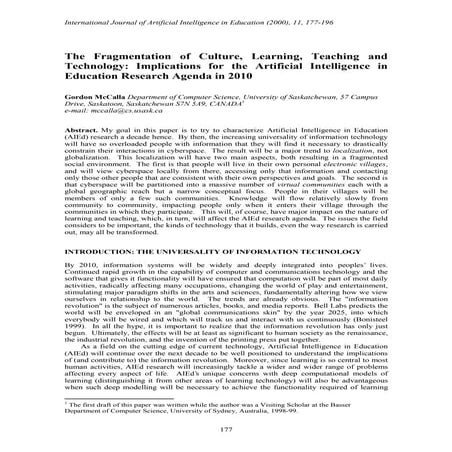 The Fragmentation of Culture, Learning, Teaching and Technology ...