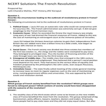 The French Revolution Ncert Solution | PDF
