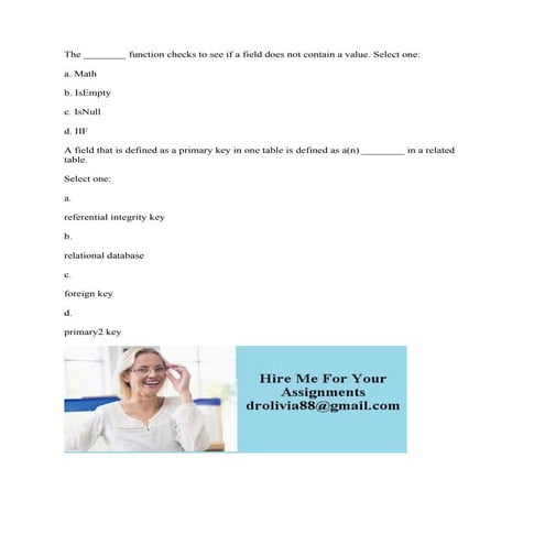 The ________ function checks to see if a field does not contain a valu.pdf