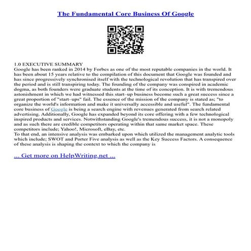 The Fundamental Core Business Of Google | PDF