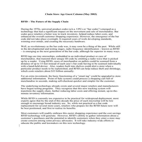 The future is now chain store_age_guest-column_may2003-final | DOC | Business | Business and Finance