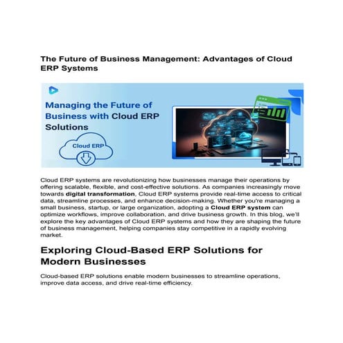 The Future of Business Management: How Cloud ERP Systems Are ...