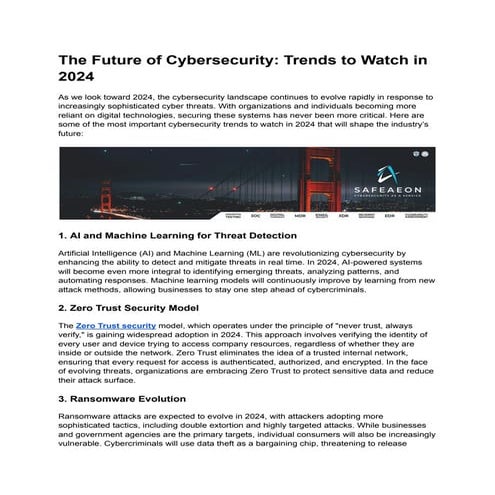 The Future of Cybersecurity Trends to Watch in 2024 | PDF