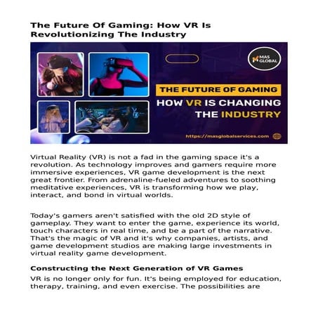 The Future Of Gaming: How VR Is Revolutionizing The Industry | PDF